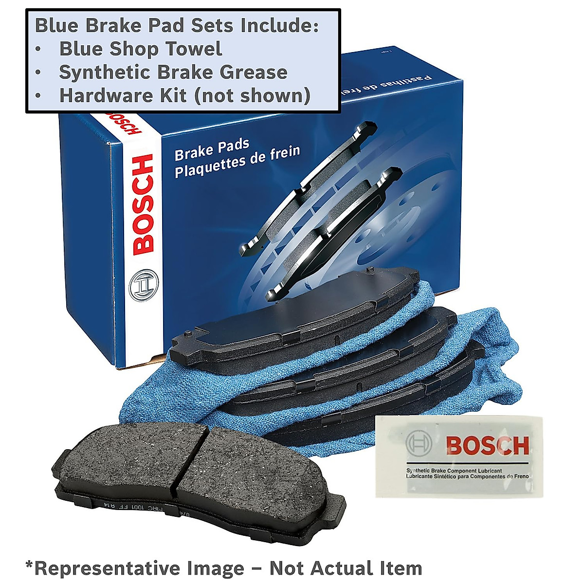 BOSCH BE679H Blue Ceramic Disc Brake Pad Set With Hardware - Compatible With Select Ford F-150, F-150 Heritage; Lincoln Blackwood; FRONT