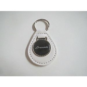 1975 1976 1977 1978 1979 1980 1981 1982 GRANADA SCRIPT LOGO LEATHER KEYCHAIN - WHITE