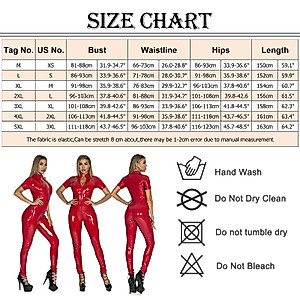 FEOYA Red Latex Catsuit Women Patent Leather Bodysuit Dominatrixs Outfit Shiny Pvc Jumpsuit XS