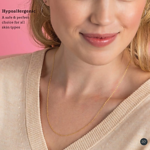 KEZEF Rose Gold Chain Necklace for Women, 1.3mm Silver Cable Chain, 18 Inch, with Spring-Ring Clasp, Italian Made