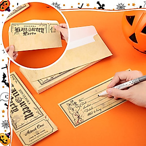 Woanger 50 Pcs Halloween Party Invitations with Envelopes 25 Scary Halloween Invitations and 25 Invitations Vintage Fill in Blank Invites for Halloween Theme Party Birthday Baby Shower
