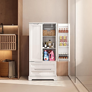 Gizoon 47" Kitchen Pantry Storage Cabinet with Drawers Freestanding Bathroom Storage Cabinets with Doors and Shelves, Small Food Pantry Cabinet for Dining Room Craft Room, White