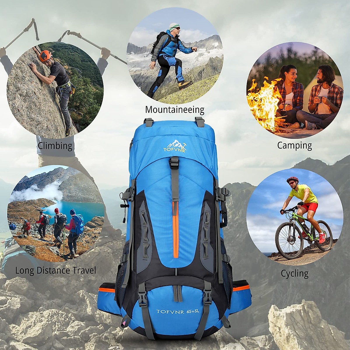 Kingsea 70L Large Camping Hiking Backpack , Lightweight Nylon Trekking Rucksack,For Men Women Outdoor Large Capacity Sports Mountaineering Backpack Climbing Travel Waterproof Daypack