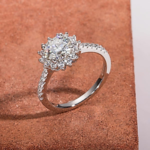 Raivari Solitaire Engagement Rings for Women Halo Ring Promise Rings for her 933Sterling Silver plated White Gold Rings for Women 1.0ct D Color VVS1 Clarity Moissanite