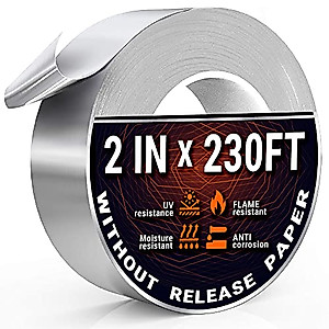 230 Feet (77 Yards) x 2 Inch Professional Aluminum Foil Tape Without Release Paper (3.6 Mil) Metal High Temperature Heavy Duty Duct Tape, HVAC Tape, Silver Insulation Tape for Sealing Ductwork