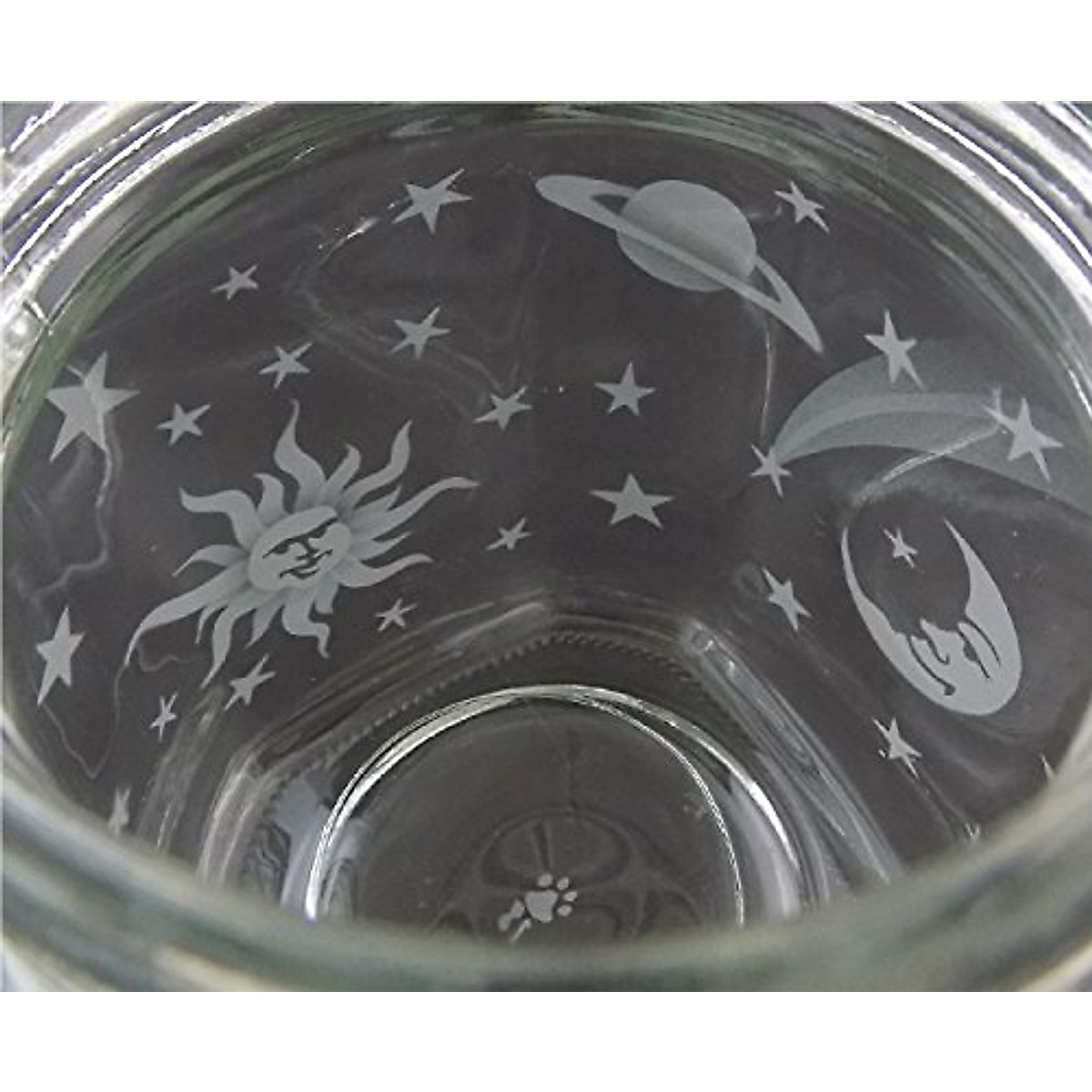 IncisoArt Hand Etched Glass Jar Airtight Canister Sandblasted (Sand Carved) Handmade Engraved Locking Wire Clamp Lid (Sun Moon Stars Planets, 38 Ounce)