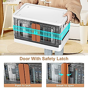 Enutogo Storage Bins with Lids - 34Qt. Plastic Storage Container for Closet Organizer, Collapsible - Stackable Storage Box with Latching Buckles & Double Doors & Wheel for Home, Clear Grey, 1Pack