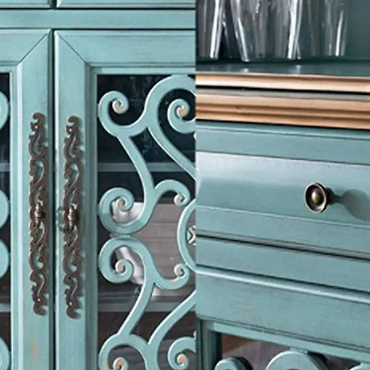 Buffet Sideboard Villa Decor Kitchen Console Table Sideboard Retro Old Cabinet Three-Layer Cupboard Storage Sideboard Entrance Cabinet Living Room Kitchen Storage Cabinet ( Size : Double door 152.8*35