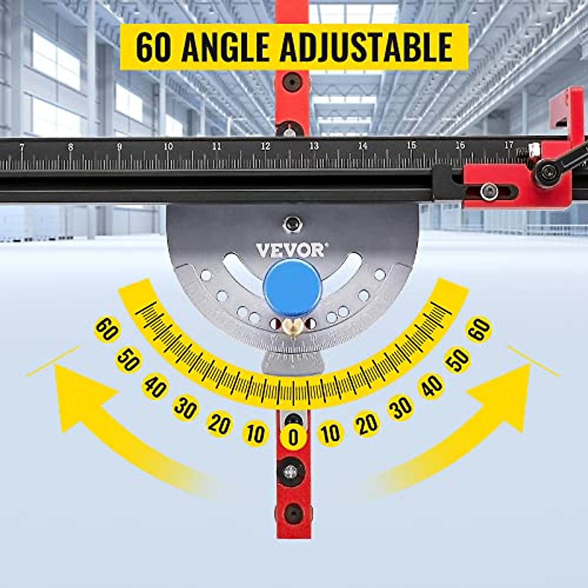 VEVOR Precision Miter Gauge, 18" Aluminum Table Saw Miter Gauge w/ 60 Degree Angled Ends for Max. Stock Support and a Repetitive Cut Flip Stop, Miter Saw Fence w/Laser Marking Scale