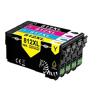 812XL Ink Cartridge TonerSave Remanufactured Replacement for Epson T812 T812XL 812 Ink Cartridge for Epson Workforce Pro WF-7840 WF-7820 EC-C7000 (Black Cyan Magenta Yellow, 4Pack)