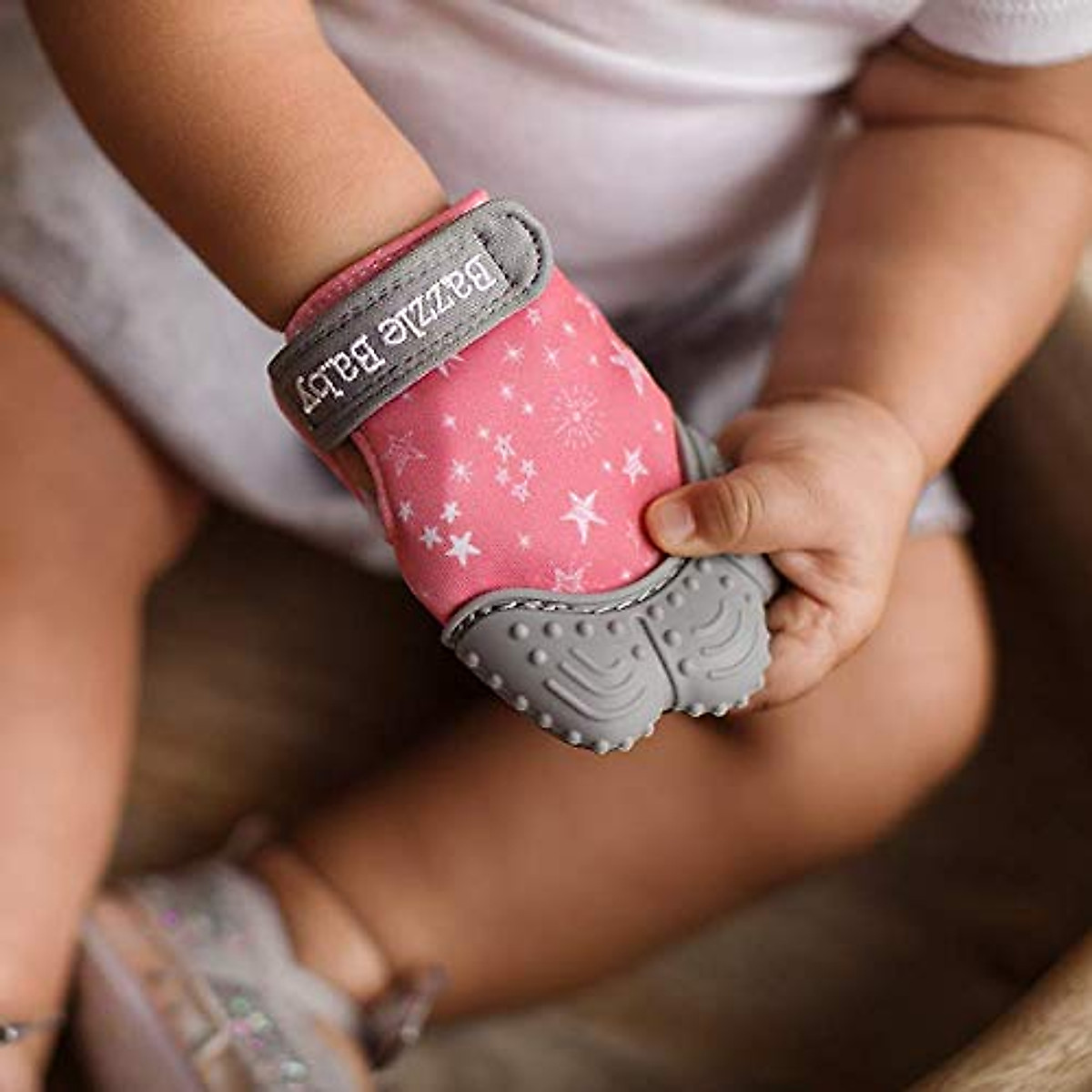 Bazzle Baby Teething Mitt - Silicone Teething Mittens, Teething Toys, Baby Teething Toys, Baby Teething Mitten, Teething Glove, Hand Teethers for Babies - Adjustable Strap (Geo Lines)
