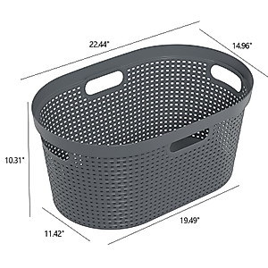 Dehouse 40 L Large Plastic Laundry Basket with Handles, 4 Pack Plastic Clothes Laundry Basket, 22.44" L x 14.96" W x 10.31" H, Gray