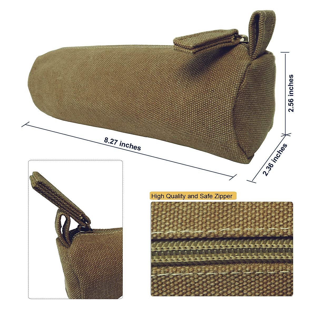 Enyuwlcm Heavy Canvas Stationery Portable Compact Simple Zipper Pencil Case and Durable Small Medicine Bag 1 Pack Khaki