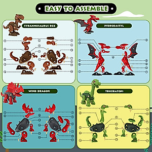 TOY Life 4-Pack Take Apart Dinosaur STEM Toys for Ages 3-12, Educational Building & Construction Set, Toddler Boys Gift, Preschool Learning Dinosaur Games with Tools