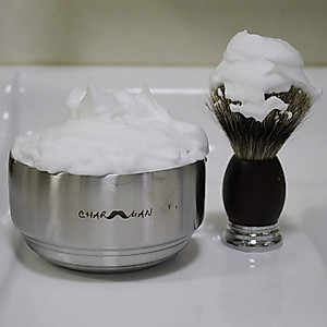 CHARMMAN Stainless Steel Shaving Soap & Cream Bowl with Lid | Three-walls Heat Preservation | Heavy Weight Steel （270g/ 0.59ib