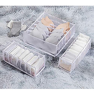 3 Set Thicker Underwear Drawer Organizers Divider, Home Foldable Bra Sock Underwear Organizer Storage Box (White)