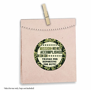 Ten Hut! Army Camouflage Birthday Thank You Sticker Labels for Kids, 40 2" Party Circle Stickers by AmandaCreation, Great for Party Favors, Envelope Seals & Goodie Bags