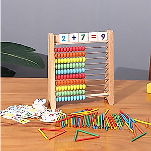 Cltoyvers Wooden Abacus for Kids Math with 100 Counting Sticks and Number Toys Cards 1-100, Educational Math Games Preschool Learning Toys, Math Manipulatives for Elementary 1st 2nd Grade