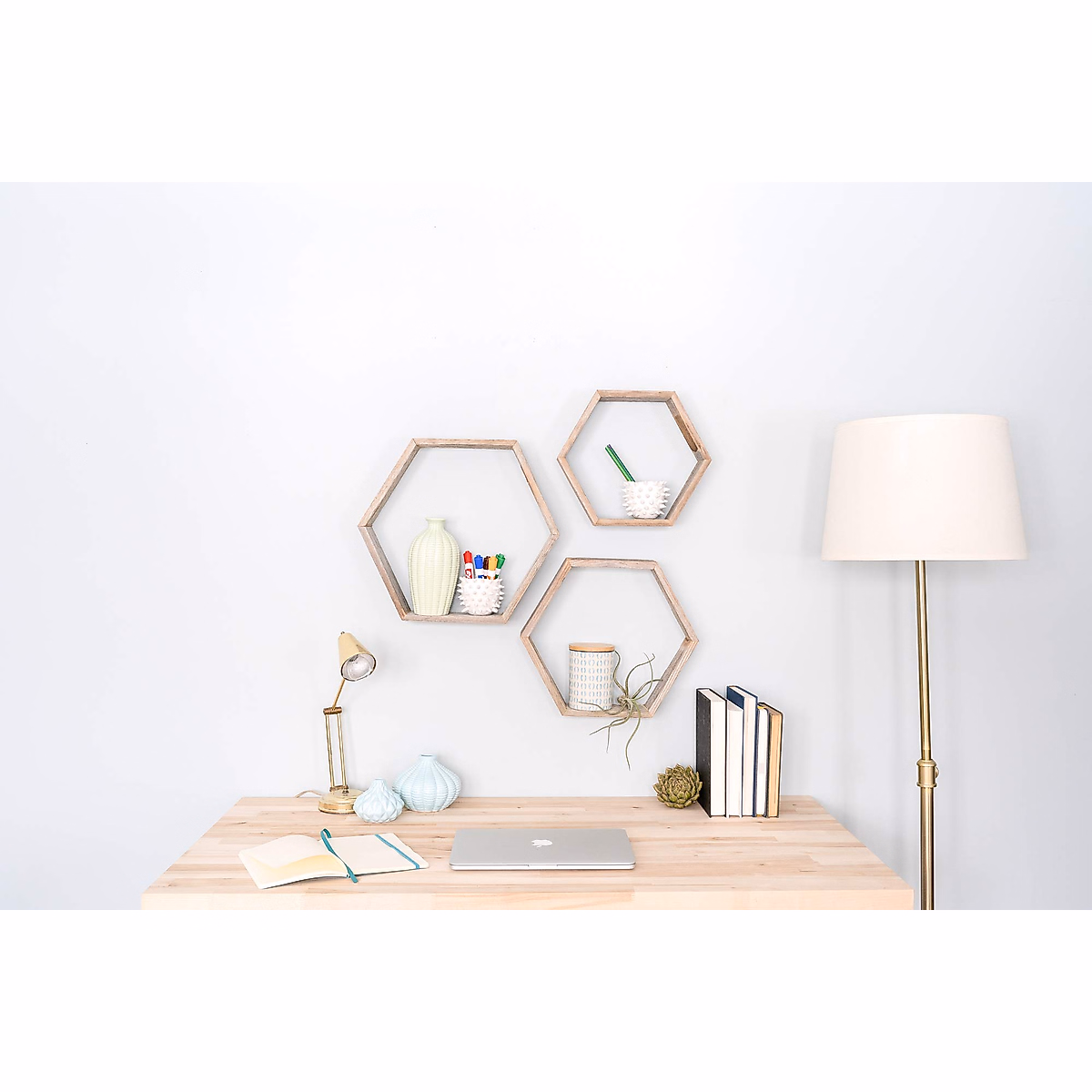 BarnwoodUSA Hexagon Floating Shelves Set of 3 | Rustic Farmhouse Reclaimed Wood Honeycomb Shelves | Wall Hanging Octagon Shelves | Naturally Weathered Gray
