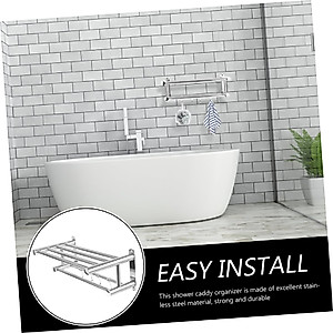 DOITOOL 3pcs Stainless Steel Towel Rack Kitchen Shelf Towel Holder with Hook Makeups Wall Towel Holder Bathtub Shelf Bathroom Shelf Organizer Shower Shelf Wall Hanging to Rotate Fold