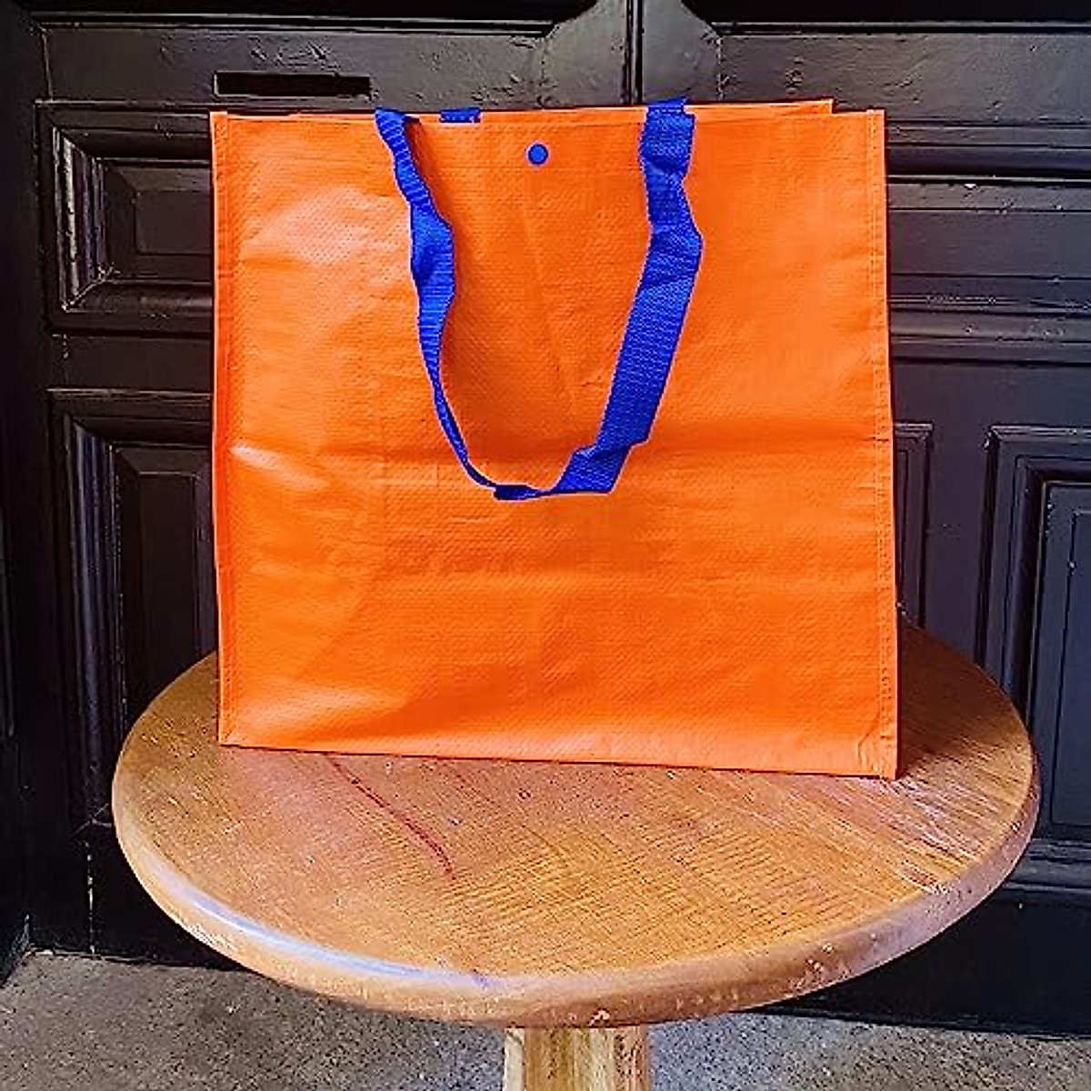 Little Fire Craft Reusable Grocery Bag Woven Plastic Shopping Bags Gift Bag Heavy Duty Moving Bag Lightweight Durable Foldable 3 Pack Orange