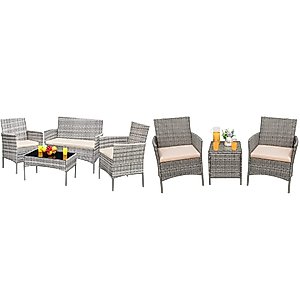 Greesum Patio Furniture 4 Pieces Conversation Sets Outdoor Wickerr Rattan Chairs Garden Backyard Balcony Porch Poolside loveseat & 3 Pieces Patio Furniture PE Rattan Wicker Chair Conversation Set