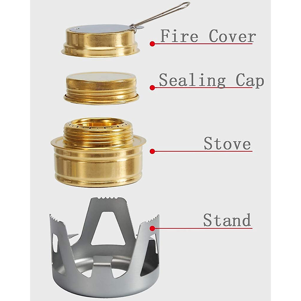 DZRZVD Mini Alcohol Backpacking Stove, Lightweight Brass Spirit Burner with Aluminium Stand for Camping Hiking and Picnic (Gold)