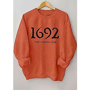 VKEGNIO 1692 They Missed One Halloween Sweatshirt For Women Witch Halloween Shirts Casual Long Sleeve Witch Gift Pullover Tops (Large, Orange)