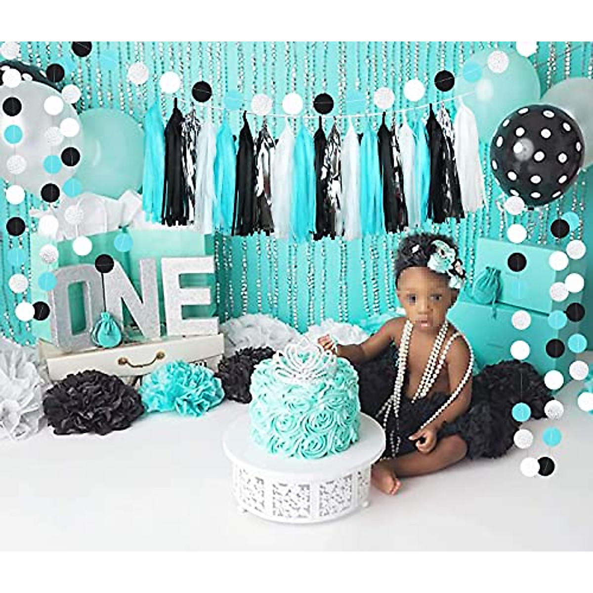 Turquoise Graduation Decorations 2023 Baby Shower Decorations Robin's Egg Blue White Black Silver Party/Black Polka Dot Balloons Turquoise Birthday Party Decorations/Bridal Shower Decor