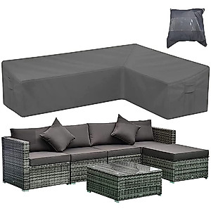 Skyour Patio Furniture Sectional Couch Sofa Cover Gray Weatherproof Heavy Duty 420D Oxford Outdoor L Shaped Sectional Garden Rattan Corner Sofa Furniture Protector Covers (Left Side Long: 112x87in)