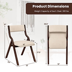 Giantex Folding Dining Chairs Set of 2, No Assembly Folding Chairs w/Linen Padded Seats, Wood Foldable Kitchen Chairs, Easy to Store Extra Event Chairs, Padded Folding Chair for Wedding Guests Party