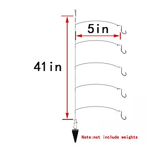 Fishing Hook Rigs with 49 Strands Steel Leaders-Saltwater Surf Fishing Tackle Kit Heavy Duty Hooks (22#, 5 Hooks Rig)