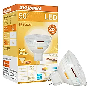 Sylvania LED Flood MR16 Light Bulb, 50W Equivalent, 7W Efficient, GU5.3 Bi-Pin Base, 35 Degree Angle, Dimmable, 2700K, Soft White - 1 Pack (41376)