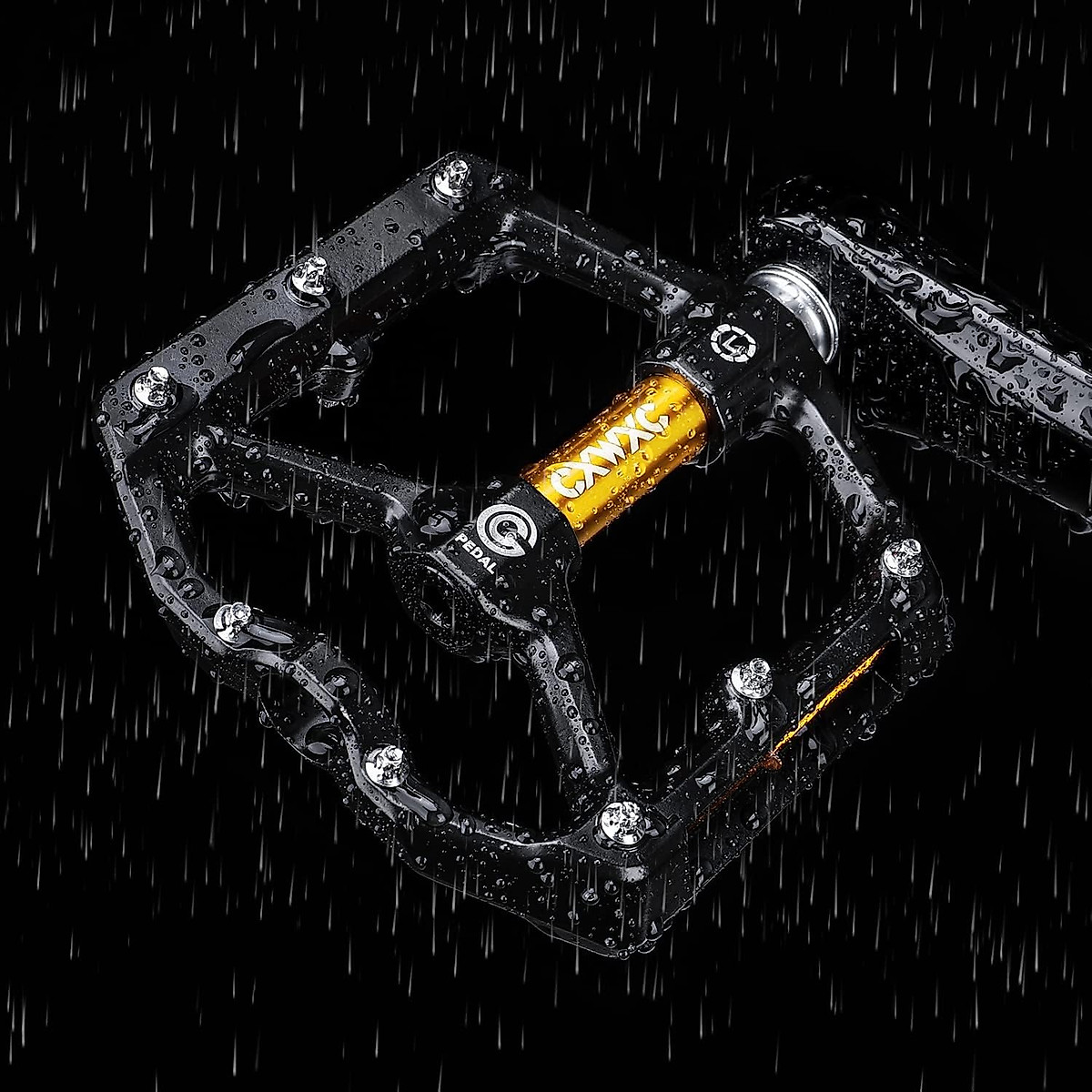 CXWXC Road/MTB Bike Pedals - Aluminum Alloy Bicycle Pedals - Mountain Bike Pedal with Removable Anti-Skid Nails (Black-Orange)