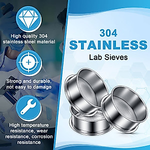 3 Pcs 304 Stainless Lab Sieves 4 Inch Diameter Test Sieve 200 Mesh 0.074 Mm, 50 Mesh 0.355 Mm, 10 Mesh 2 mm Aperture Mesh Sieve for Industrial Laboratory Sifting