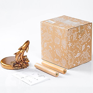 Dolphins Paper Towel Holder Countertop, Standing Paper Towel Holder for Kitchen Farmhouse Decor, with Weighted Resin Base Sturdy (Bronze)