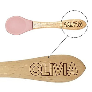 Personalized Silicone Bib and Spoon Set with Debossed Custom Name, Babies/Toddlers Durable Adjustable with Pocket for Baby Boy & Girl | Pink