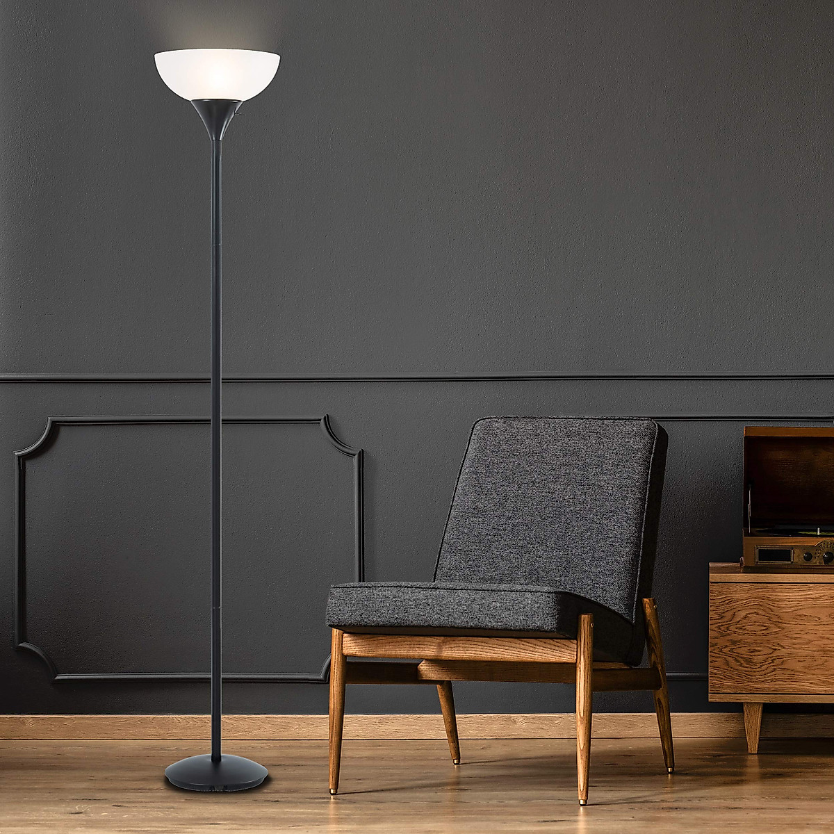 Normande Lighting JS1-161 Torchiere Floor Lamp, Black,White