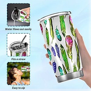Yasala Tumbler Vibrant Feather Insulated Coffee Cup Back to School Beverage Container Office Travel Mug with Straw and Lid 20oz