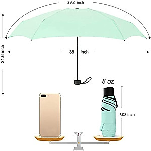 Small Travel Umbrella Light Compact Folded Umbrellas Purse Size for Women Mint Green