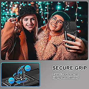 Ysnzaq Military Grade Heavy Duty Shockproof Case for Oppo A17 6.56", Sliding Window Lens Protection with Magnetic Car Bracket Phone Cover for Oppo A17 SJ Black