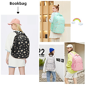 Armbq 3Pcs Daisy Printed Kids Backpack Girls School Bookbag Set Elementary Students Daypack with Lunch Bag