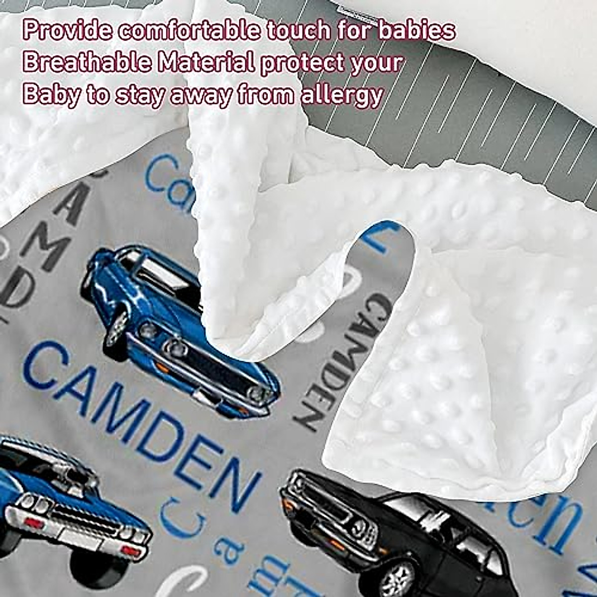 Lanleay Baby Security Blanket for Girls Boys: Personalized Baby Girl Blanket with Car Design - Custom Name Plush Minky Blanket with Baby Name(30”x40)