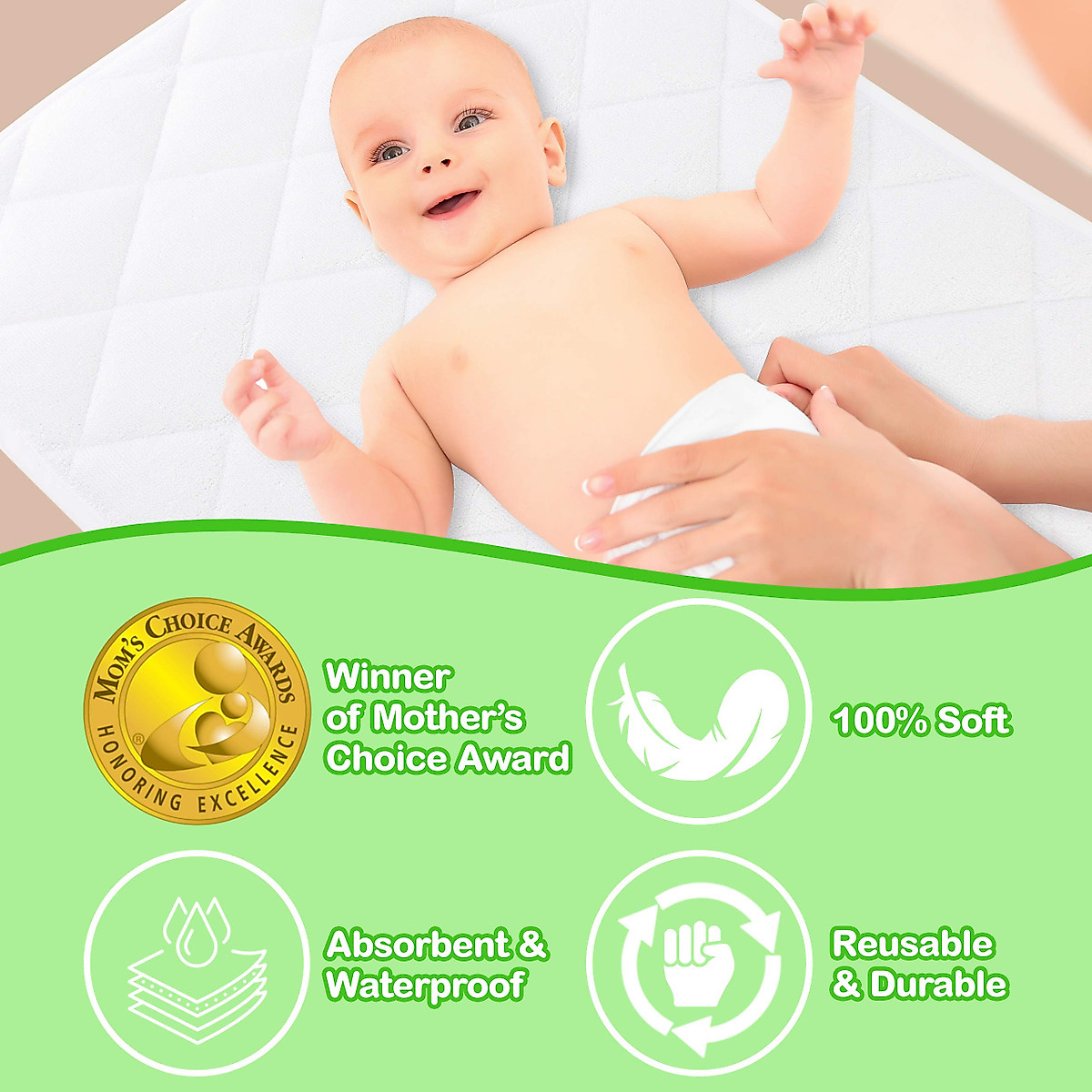 iLuvBamboo Waterproof Changing Pad Liners , Longer & Wider Changing Table Cover -Portable,Reusable & Washable Diaper Change Mat for Baby Gifts & Showers , 3 Count (Pack of 1)