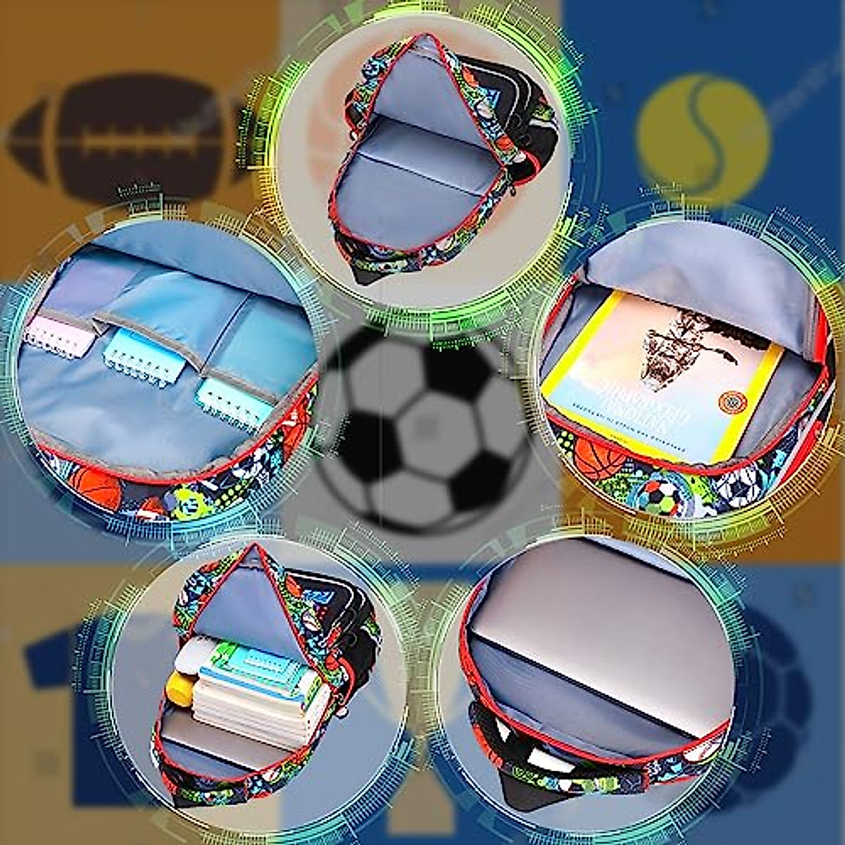 Dorlubel Lightweight Rugby Backpack for Boys School Bag with Insulated Lunch Tote & Pencil Case Preschool Kindergarten Elementary Book Bag Set(Black Rugby Set)