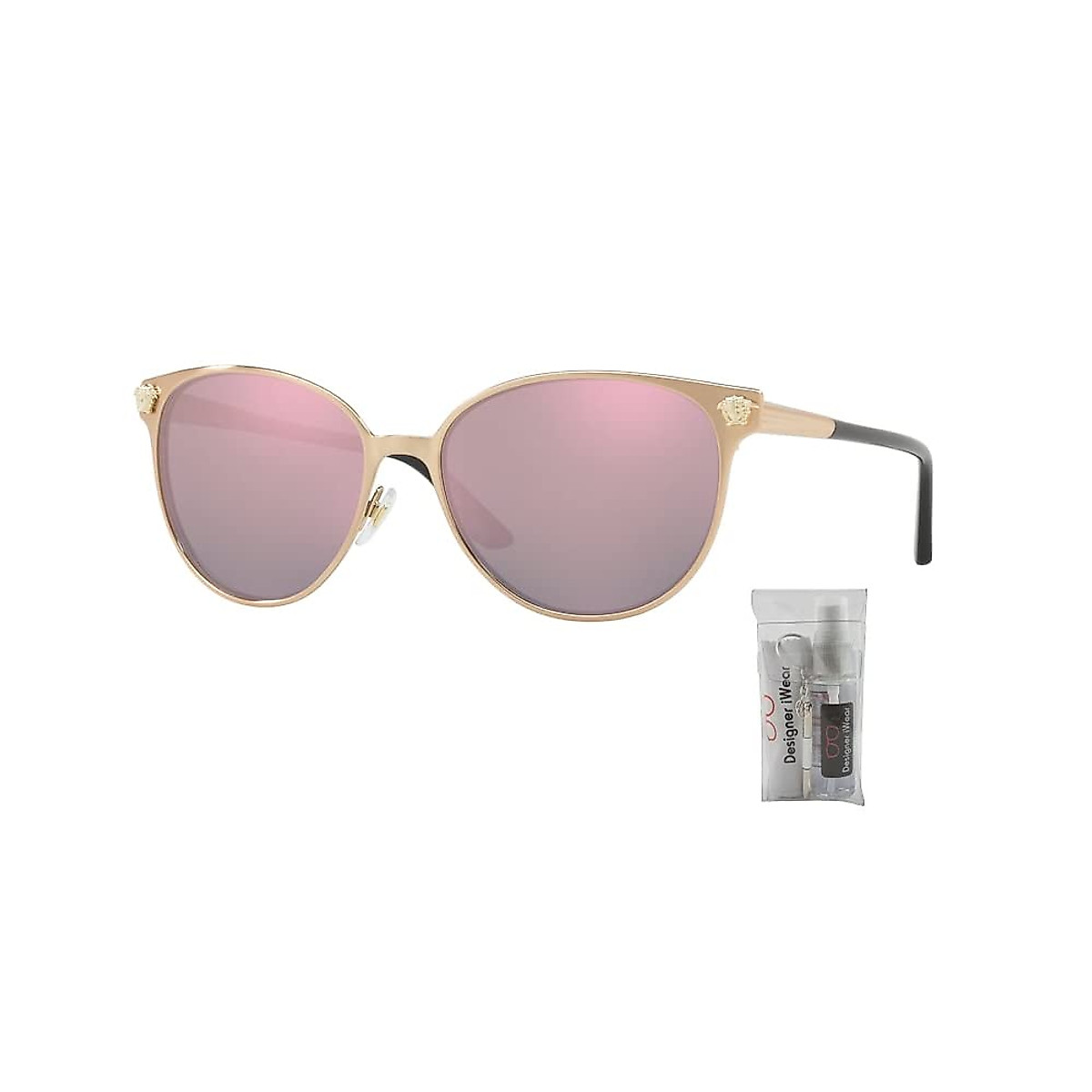 Versace VE2168 14095R 57MM Pink Gold/Dark Grey Mirror Pink Sunglasses for Women + BUNDLE With Designer iWear Eyewear Kit