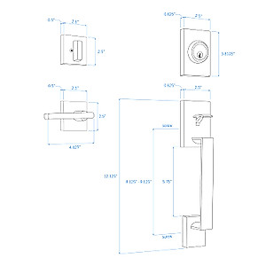 Nuk3y Haven Modern Handleset Front Door Entry Handle and Deadbolt with Reversible Inside Lever Trim (Square Hulk Lever Trim, Satin Nickel)