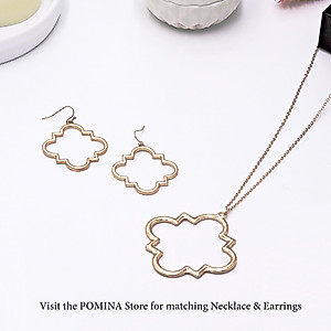 POMINA Gold Fashion Long Chain Necklace Quatrefoil Necklace Two-Tone Clover Pendant Necklace Geometric Pendant Sweater Long Necklace for Women (Worn Gold)