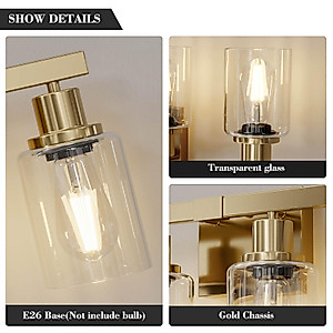 DIKAIDA Bathroom Vanity Light, 4-Light Modern Matte Gold Wall Sconce Lighting with Clear Glass Shade, Black Wall Lights,Bath Vintage Wall Mounted Lamps for Mirror Bedroom Living Room