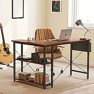 CubiCubi 47 Inch Small L Shaped Computer Desk with Storage Shelves Home Office Corner Desk Study Writing Table, Deep Brown